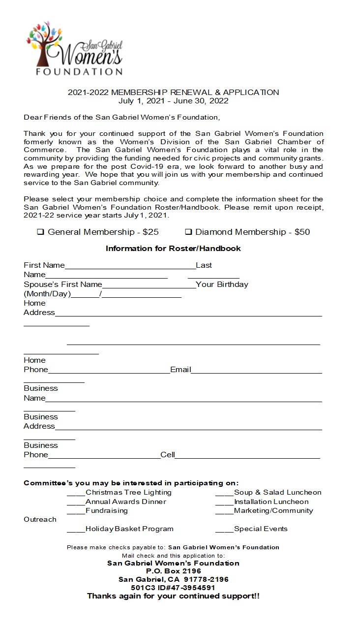 Volunteer and Membership Registration Form – San Gabriel Women's Foundation
